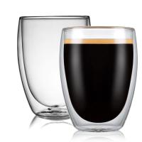 China CnGlass Glass Tea Cup Microwave Safe Milk Drinking Glass Double Wall Borosilicate Insulated Glass Coffee Mug 350ML No Handle for sale