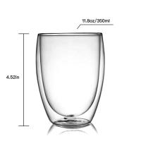 China CnGlass Glass Tea Cup Microwave Safe Milk Drinking Glass Double Wall Borosilicate Insulated Glass Coffee Mug 350ML No Handle for sale