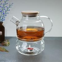 China CnGlass Hot Sale Glass Teapot wholesale  600ml Glass Kettle With Warmer Borosilicate Tea Pot Set Glass Pitcher With Bamboo Lid for sale