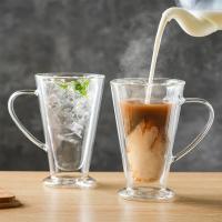 China Borosilicate Glass 350ML Double Wall Coffee Mug Handmade Eco-Friendly Drinking Glass Cup for sale