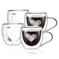 China CnGlass Microwave Safe Borosilicate Glass Coffee Mug Heat Resistant Espresso Glass Cup Double Wall Glass Coffee Cup for sale