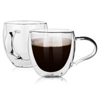 China CnGlass Microwave Safe Borosilicate Glass Coffee Mug Heat Resistant Espresso Glass Cup Double Wall Glass Coffee Cup for sale