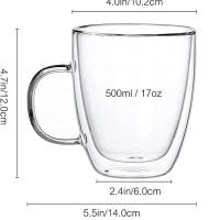 China CnGlass Coffee Mug Espresso Drinking Glass Cup with Handle  17oz. Microwave Safe Double Wall Insulated Glass Mug for sale