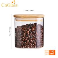 China CnGlass High Quality Glass Can  Enviroment  Friendly BPA Free Borosilicate Glass Storage Jar With Bamboo Lid for sale