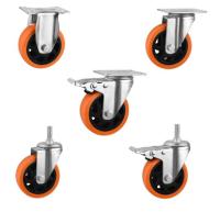 China Heavy Duty Orange PU Swivel Caster Wheel 1 5 2 2 5 3 4 5 Inch For Trolley Workbench for sale