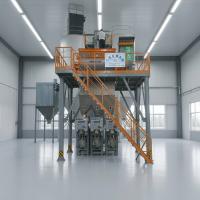 China Tower Type Space Saving Automatic Dry Mortar Production Line Vertical Tile Glue Mixing Plant with Double Shaft Mixer Unit for sale