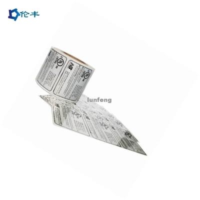 China Silver Foil Sticker Labels with Rear Adhesive - Custom Sizes, -40°F to 302°F Temperature Range, UL Approved for sale