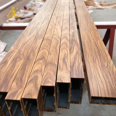 China 15mm 22mm 20mm Wood Grain Aluminium Square Tube Powder Coated Cladding for sale