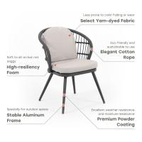 China Courtyard Outdoor Dining Set with Round Tempered Glass Table and Rope Weave Armchair for sale