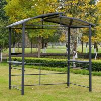 China Interlaced Vented Polycarbonate Roof AJUNION Outdoor BBQ Gazebo with Steel Frame 5x8 for sale