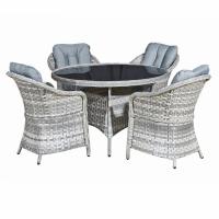 China Outdoor Furniture Set with Round Dining Table AJUNION 4 Seat Weatherproof Weave Rattan for sale