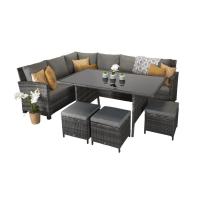 China Leisure Outdoor AJUNION 9 Seating PE Rattan Garden Dining Furniture Set with Cushions for sale