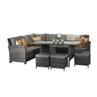 China Leisure Outdoor AJUNION 9 Seating PE Rattan Garden Dining Furniture Set with Cushions for sale