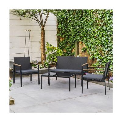 China Balcony Lounge Outdoor Iron Metal Patio Furniture Set Mixed with Waterproof PE Rattan for sale