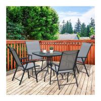 China Foldable Armchair Patio Furniture 4 Seater Dining Set with Glass Top and Umbrella Hole for sale