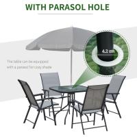 China Foldable Armchair Patio Furniture 4 Seater Dining Set with Glass Top and Umbrella Hole for sale