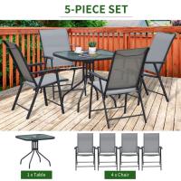 China Foldable Armchair Patio Furniture 4 Seater Dining Set with Glass Top and Umbrella Hole for sale