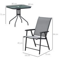 China Foldable Armchair Patio Furniture 4 Seater Dining Set with Glass Top and Umbrella Hole for sale