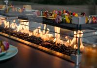 China Mail Packing AJUNION All Weather Outdoor Dining Set with Firepit Table for sale