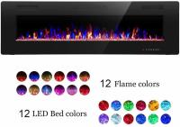 China 12 Bed Color Mode AJUNION 60 Inch Wall Mounted Silk Screen Printing Electric Fireplace for sale