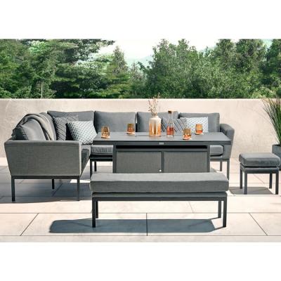 China Mail packing Y AJUNION Luxury Outdoor Fabric Patio Furniture Dining Set with Firepit Table for sale
