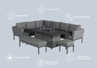 China Mail packing Y AJUNION Luxury Outdoor Fabric Patio Furniture Dining Set with Firepit Table for sale