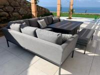 China Mail packing Y AJUNION Luxury Outdoor Fabric Patio Furniture Dining Set with Firepit Table for sale