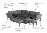 China Mail packing Y AJUNION Luxury Outdoor Fabric Patio Furniture Dining Set with Firepit Table for sale