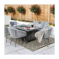 China Metal AJUNION 6 Seater Outdoor Furniture with Fire Pit Table and Rope Weave Armchair for sale