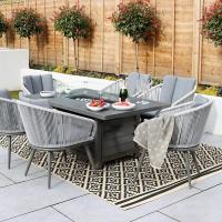 China Metal AJUNION 6 Seater Outdoor Furniture with Fire Pit Table and Rope Weave Armchair for sale
