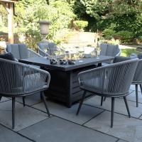 China Metal AJUNION 6 Seater Outdoor Furniture with Fire Pit Table and Rope Weave Armchair for sale