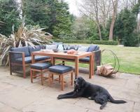 China Outdoor Dining Set featuring Solid Wood Corner Sofa and 3 Seater Bench for Relaxing Meals for sale