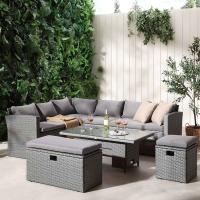 China Rectangular Corner Dining Sofa Set with Rising Table AJUNION Rattan Garden Furniture for sale