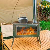 China Outdoor Patio Camping BBQ Party Portable Stainless Steel Wood Burning Camp Stove with Chimney Pipes for sale
