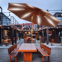 China Solid Wood Round Parasol Sun Umbrellas for Outdoor Camping Cafe Patio Garden Furniture for sale