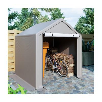 China PE Fabric Roof Cover AJUNION 6.2x5.6ft Outdoor Storage Tent Metal Garden Bike Shed for Tools Firewood for sale