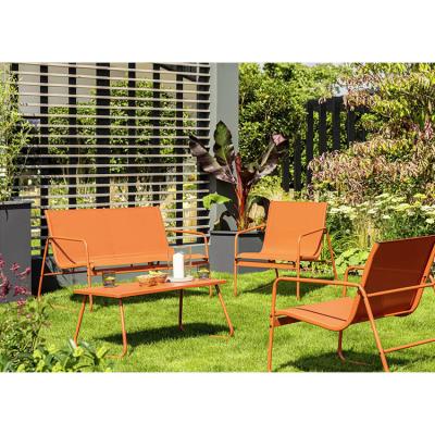 China Outdoor Furniture AJUNION Colorful Macaron Metal Patio Set with 4 Seating Lounge Chairs for sale