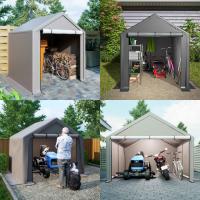 China PE Fabric Roof Cover AJUNION 6.2x5.6ft Outdoor Storage Tent Metal Garden Bike Shed for Tools Firewood for sale
