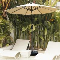 China Outdoor Cafe Patio Beach Parasol with Solar LED Lights and Aluminium Centre Pole for sale