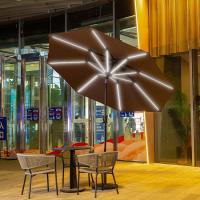 China Outdoor Cafe Patio Beach Parasol with Solar LED Lights and Aluminium Centre Pole for sale