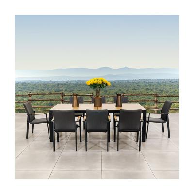 China Y Mail Packing 8 Seater Outdoor Dining Set with Metal Furniture and Teak Wood Table for sale
