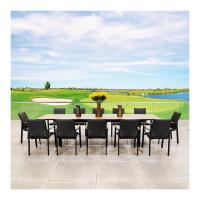 China Extendable Teak Wood Tabletop Outdoor Dining Set for 12 Seat Cushioned Outdoor Chairs for sale