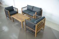 China Outdoor Furniture Set with Wooden Lounge Chairs and PE Rattan Weave W71 x D66 x H64cm for sale