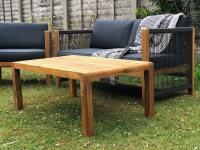 China Outdoor Furniture Set with Wooden Lounge Chairs and PE Rattan Weave W71 x D66 x H64cm for sale