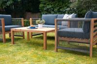 China Outdoor Furniture Set with Wooden Lounge Chairs and PE Rattan Weave W71 x D66 x H64cm for sale