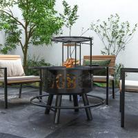 China Outdoor Warming Portable Round Steel Wood Burning Firepit Charcoal BBQ Grill Fire Pit Burner Kit for sale