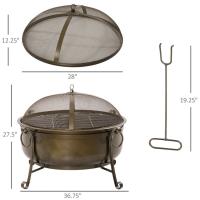China Outdoor Backyard Patio Garden Fire Pit with Charcoal BBQ Grill and Cover for sale
