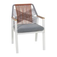 China Metal Garden Dining Furniture with Rope Weave Dining Chair 6 Seating Outdoor Dining Set for sale