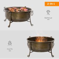 China Outdoor Backyard Patio Garden Fire Pit with Charcoal BBQ Grill and Cover for sale