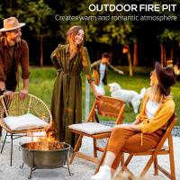 China Outdoor Backyard Patio Garden Fire Pit with Charcoal BBQ Grill and Cover for sale